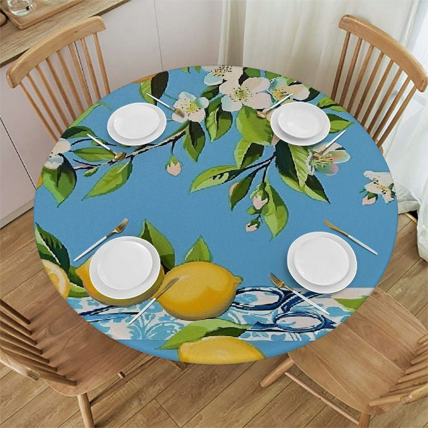 JEUXUS Round Fitted Tablecloth with Elastic Edge, Oil Proof Table Cover ...