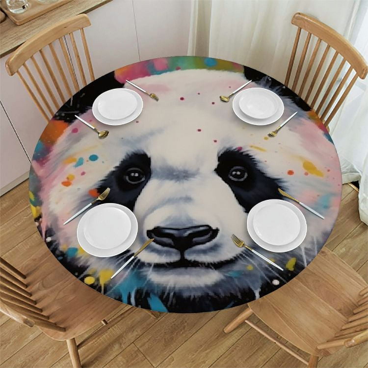 JEUXUS Round Fitted Tablecloth with Elastic Edged, Panda Round Table ...