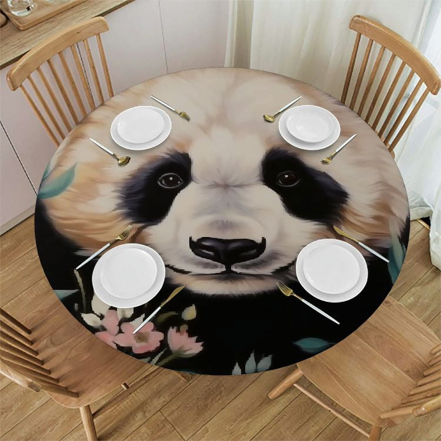 JEUXUS Round Fitted Tablecloth with Elastic Edged, Panda Round Table ...