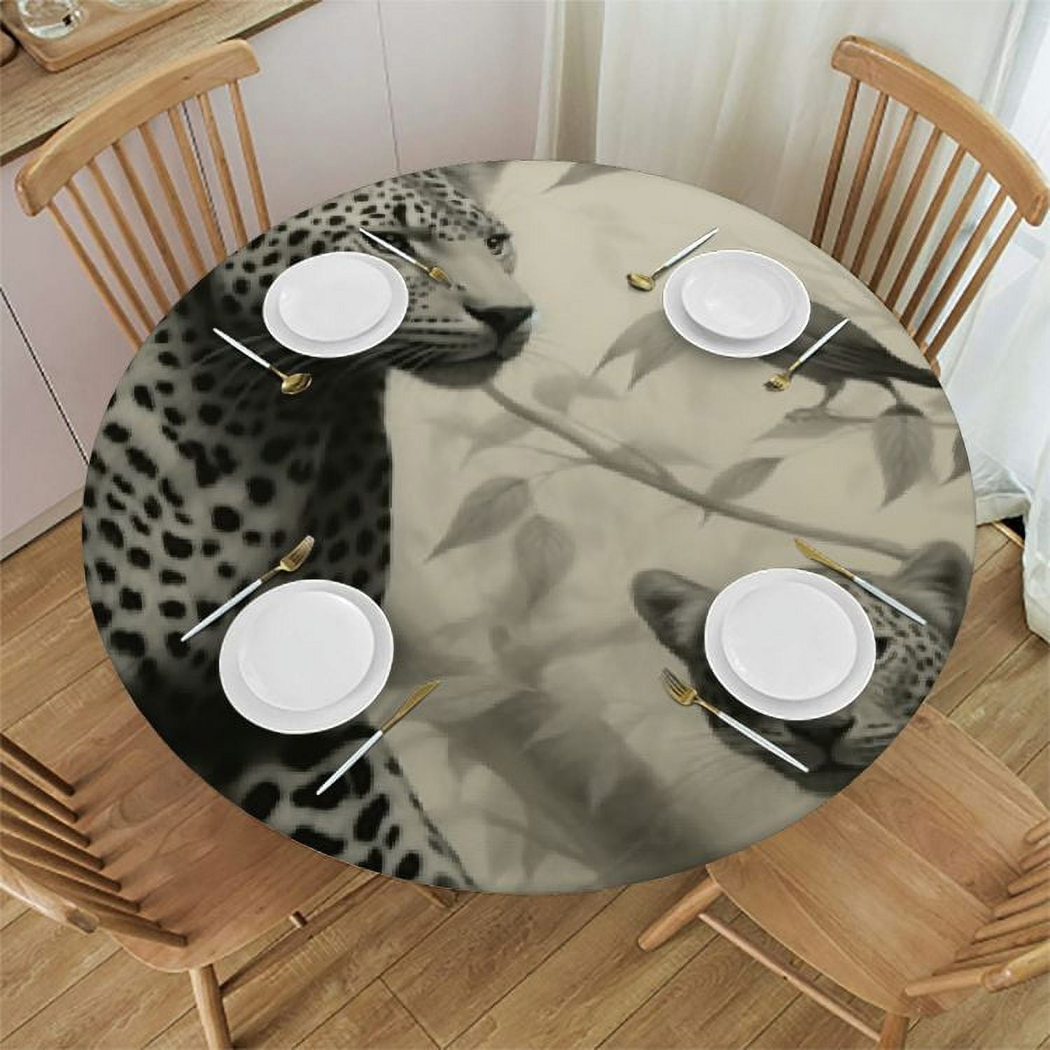 JEUXUS Round Fitted Tablecloth with Elastic Edged, Tiger Round Table ...