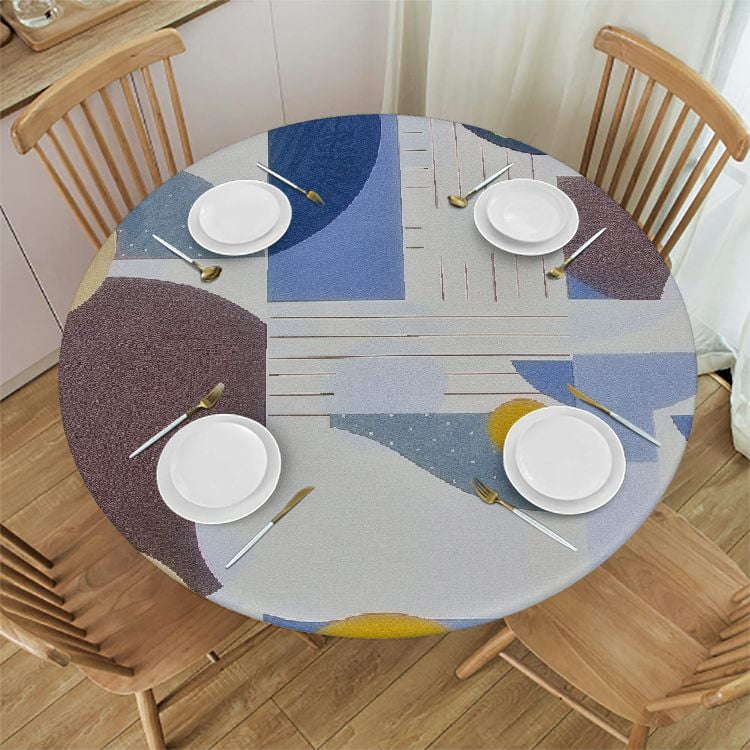 RUIYC Round Fitted Tablecloth Mid Century Modern Geometry Table Cover ...