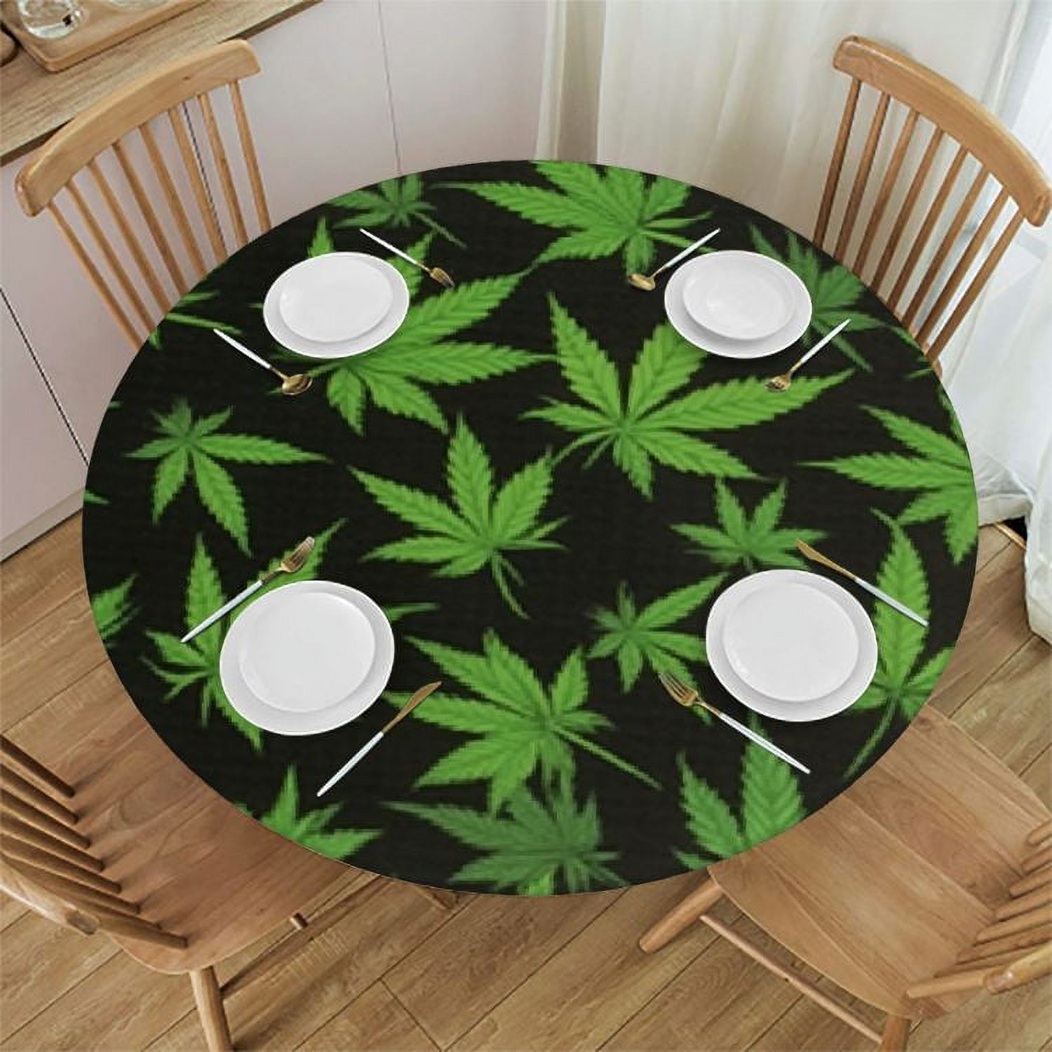 JEUXUS Round Green Marijuana Leaf Black Tablecloth Table Cloth Cover ...
