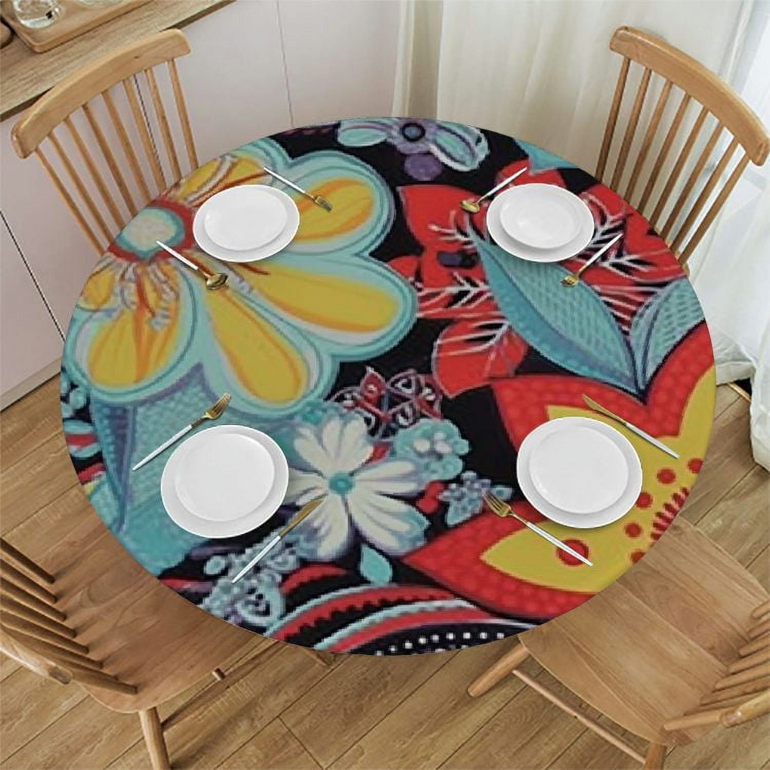 JEUXUS Round Reusable Decorative Table Cover Mandala Flower Patterned ...