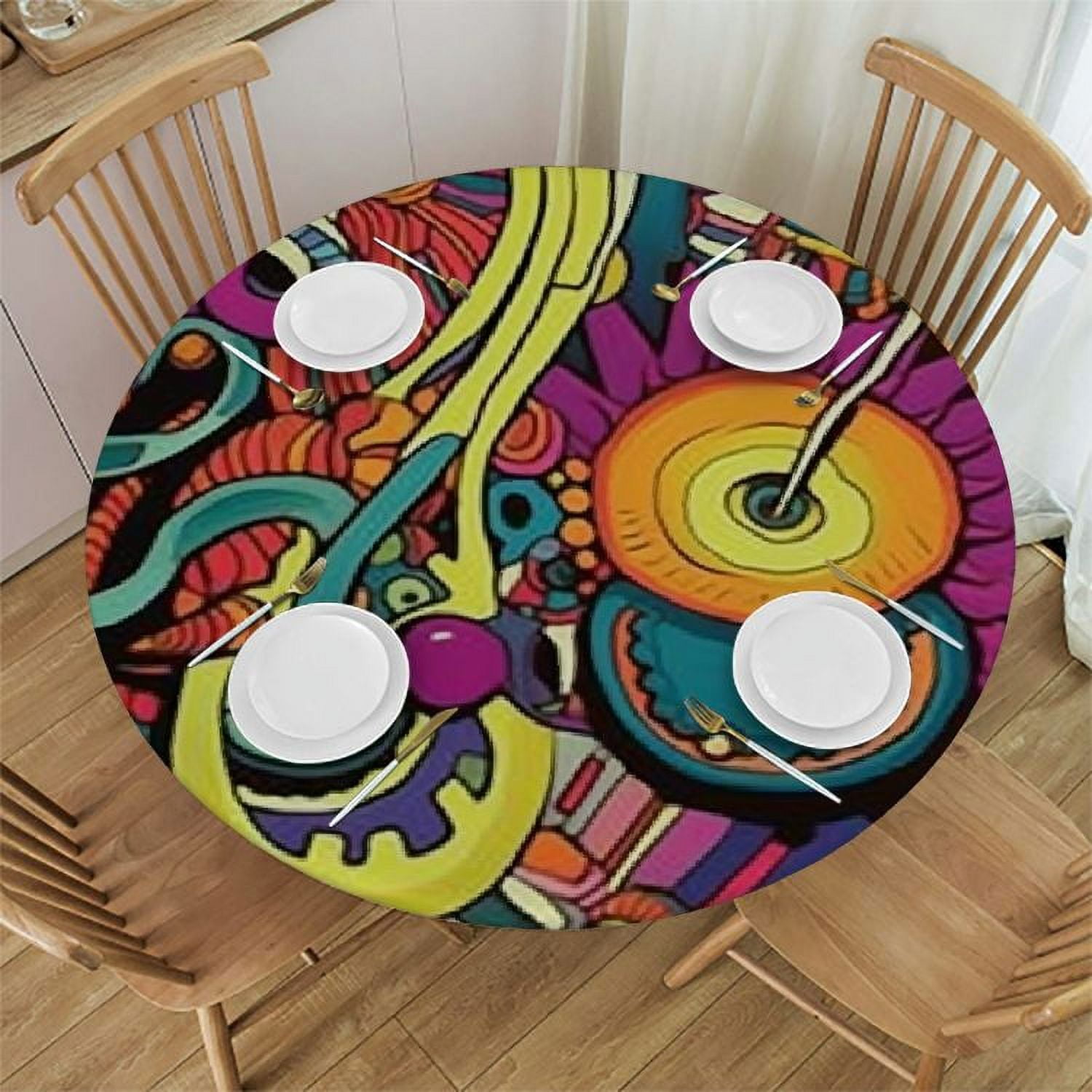 JEUXUS Round Rural Dining Table Farmhouse Colorful Florals Sunflower ...