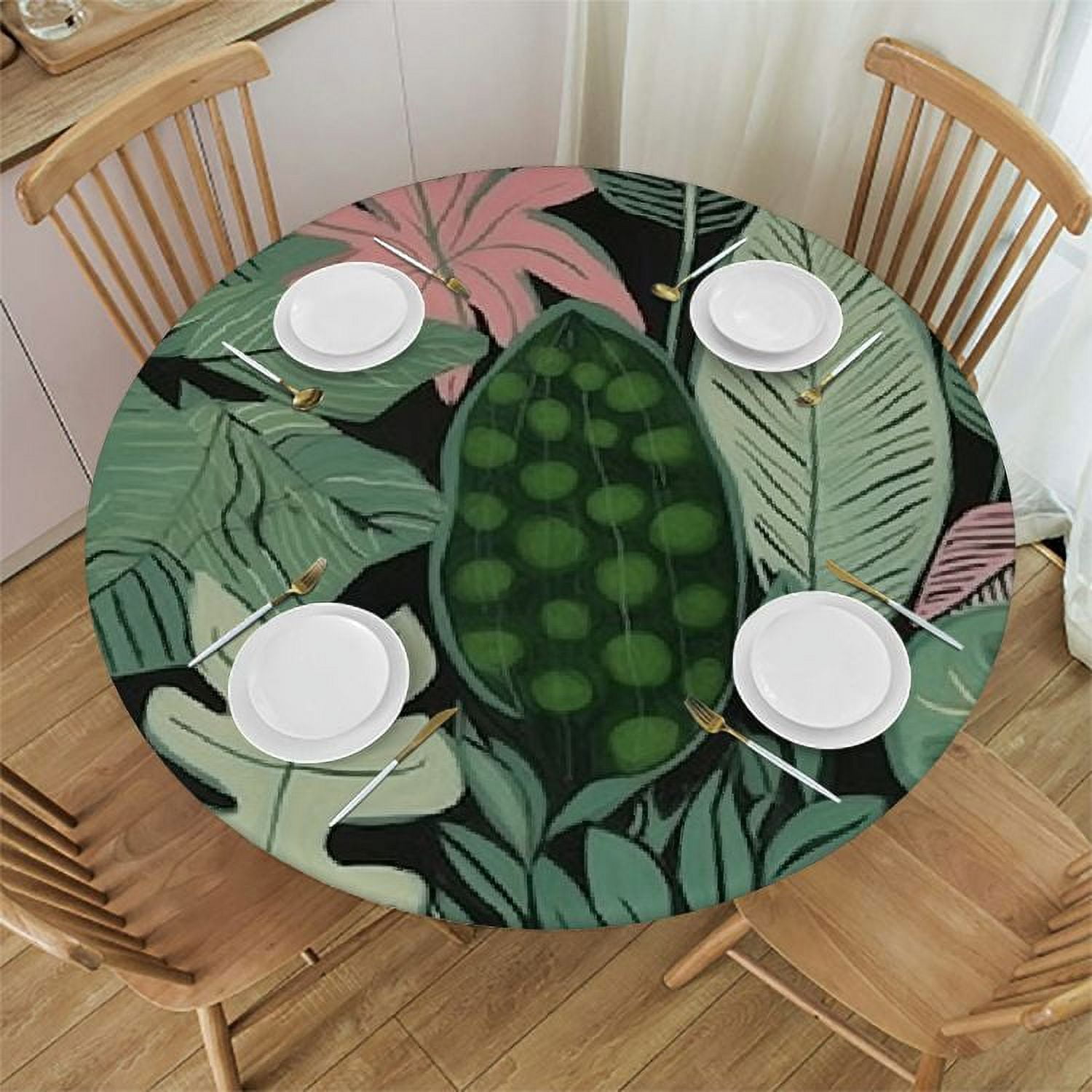 JEUXUS Round Table Cloth with Trim,Abstract Jungle Theme Tropical ...