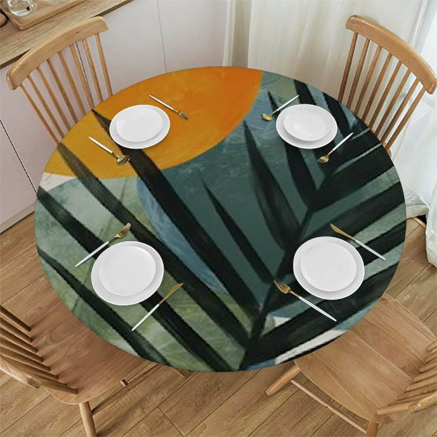 JEUXUS Round Table Cover Abstract Mid Century Elastic Fitted Tablecloth ...