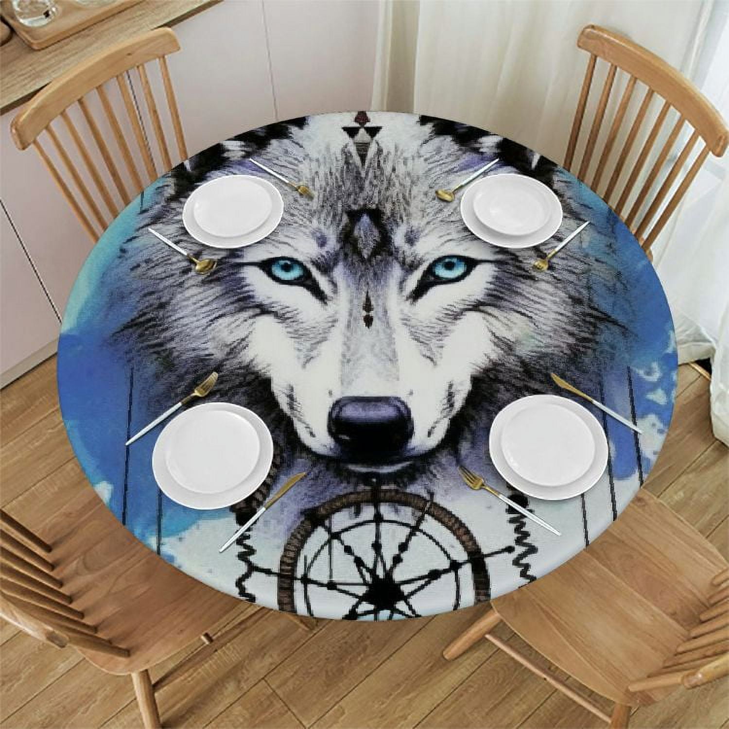 RUIYC Round Table Cover Cloth Wolf Round Table Cover Purple Cover ...