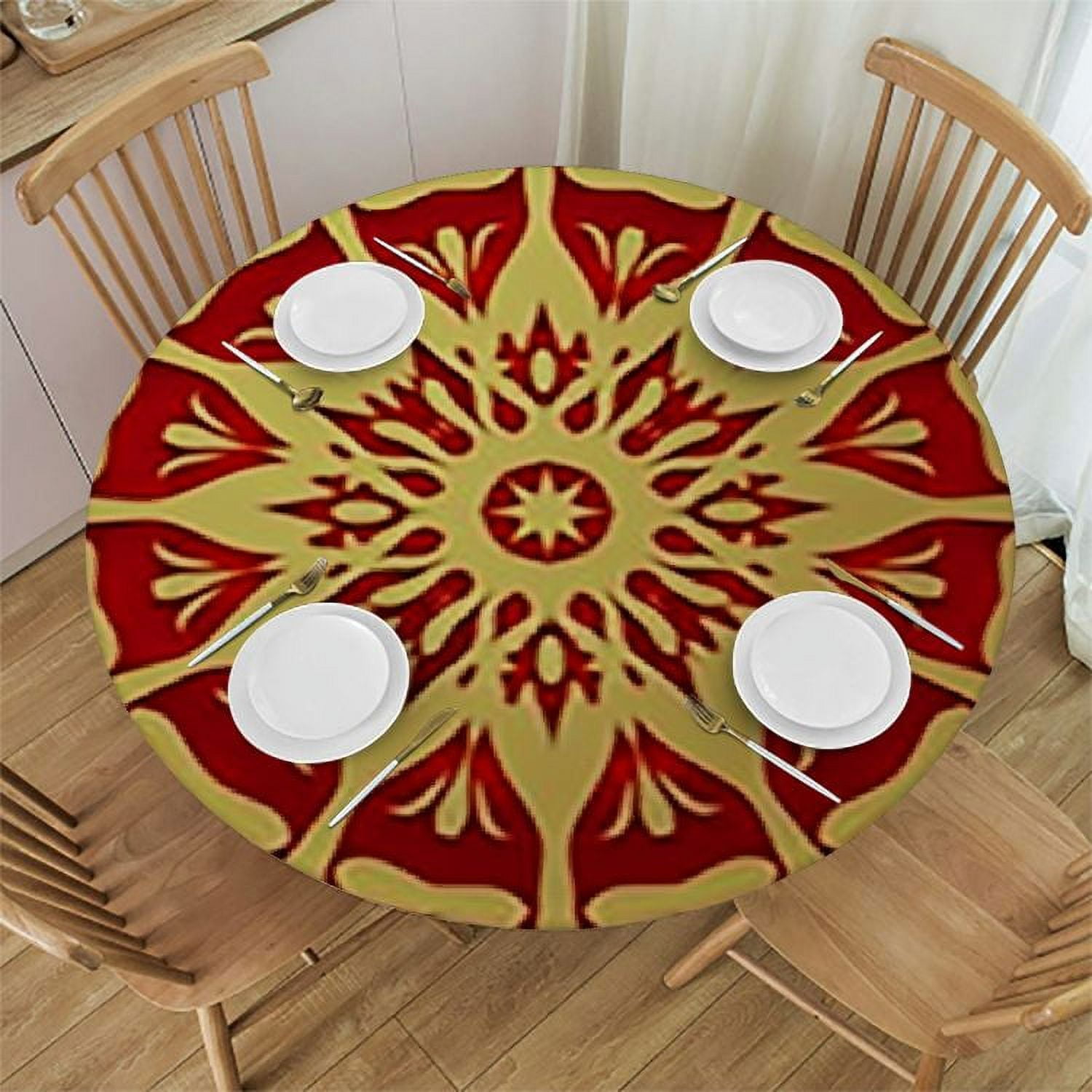 JEUXUS Round Table Cover Dining Room Table Retro Datura Geometric ...