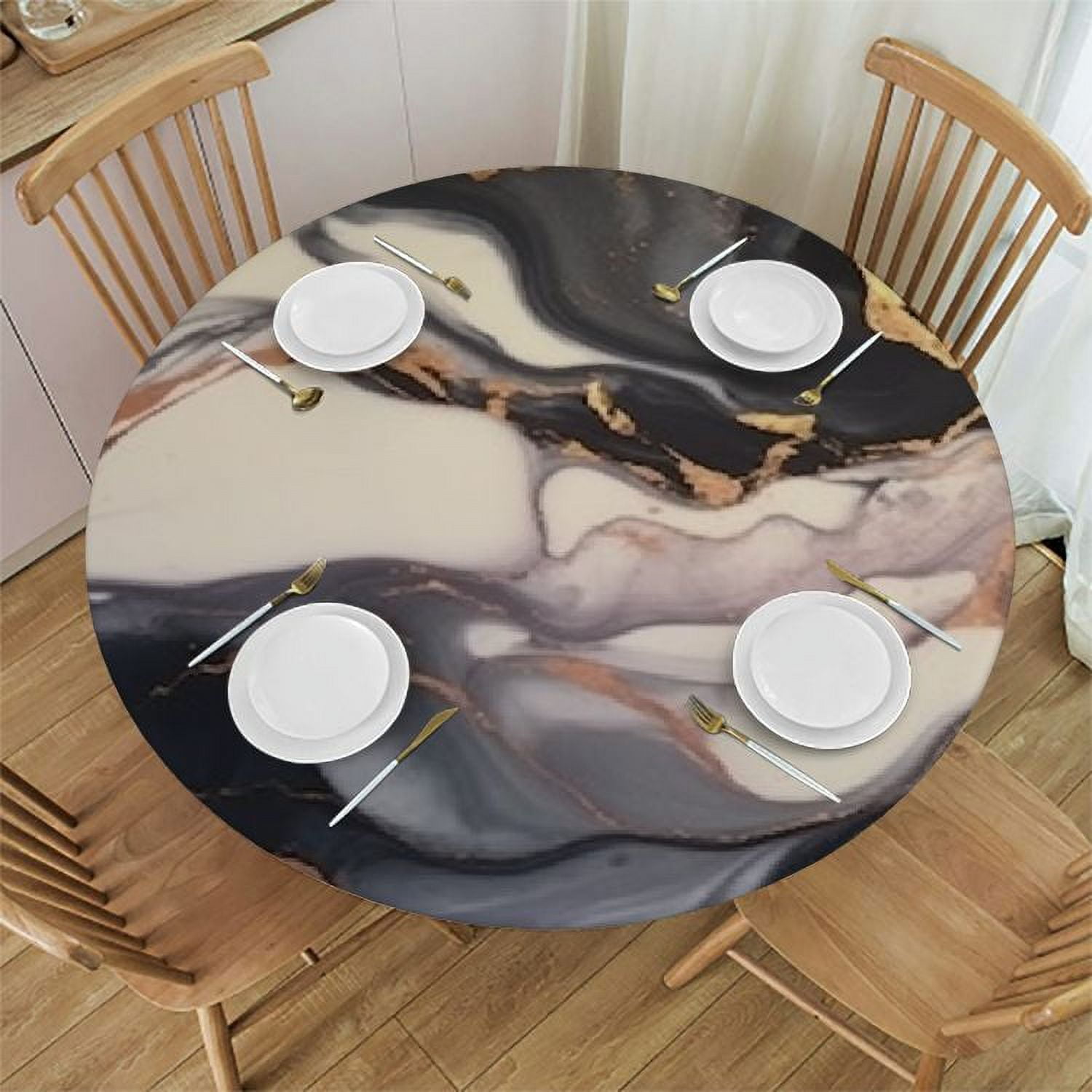 JEUXUS Round Table Cover Marble Texture Pattern,Round Fitted Tablecloth ...