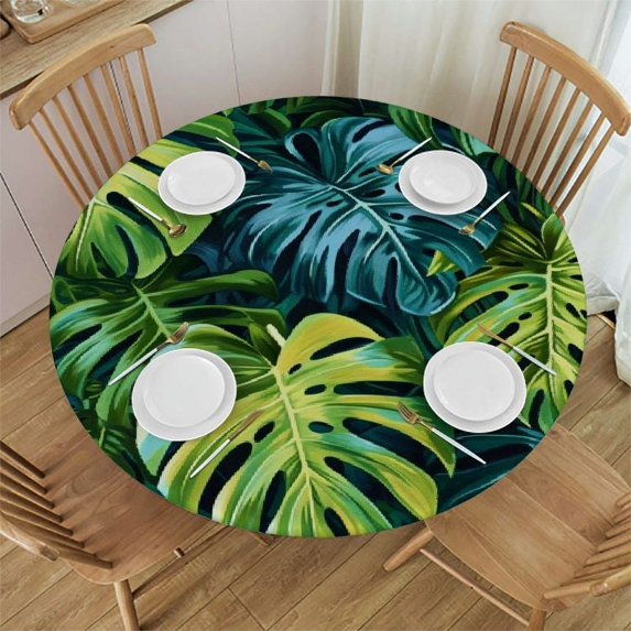 JEUXUS Round Table Cover Palm Leaves with Lush Branches and Charming ...