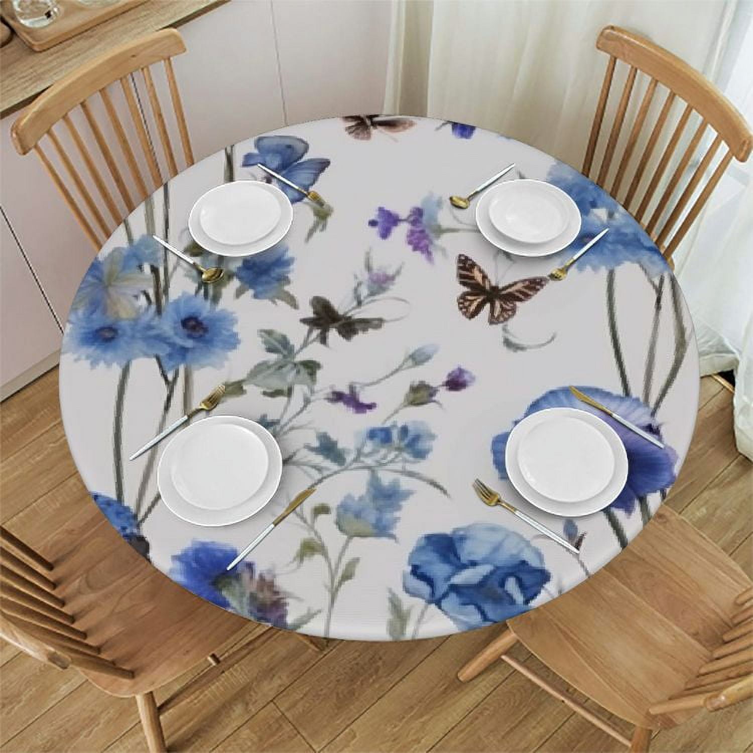 JEUXUS Round Table cover Blue Floral Butterfly Table Clothes Spring ...