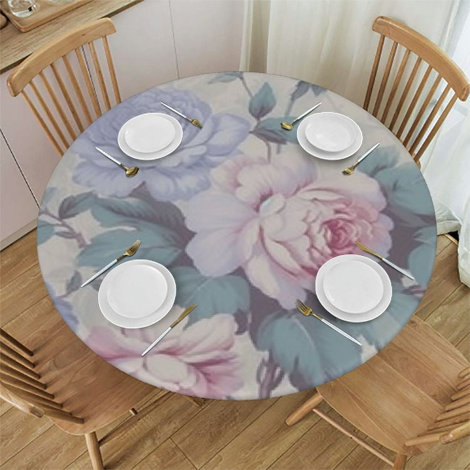 JEUXUS Round Table cover Circular Table Cover Blue Flower for Buffet ...
