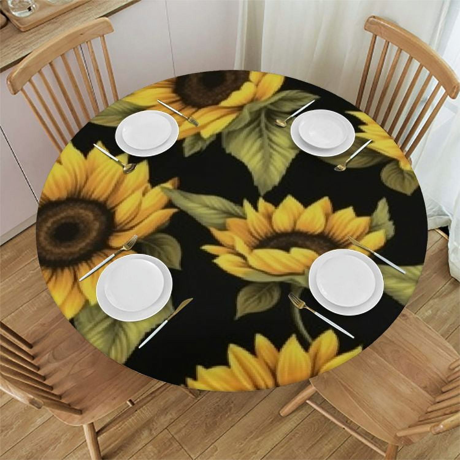 JEUXUS Round Table cover, Table Cloth, Yellow Sunflowers Washable Table ...