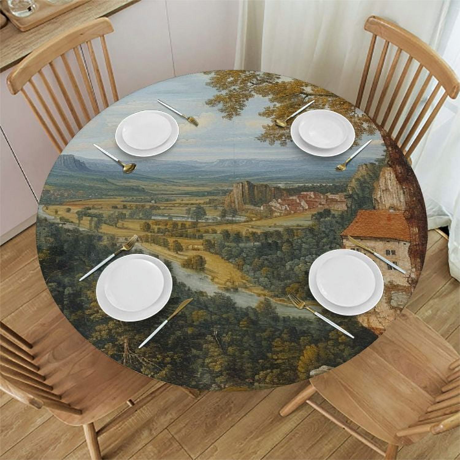 JEUXUS Round Tablecloth - Abstract Scenery Design - Perfect Table ...