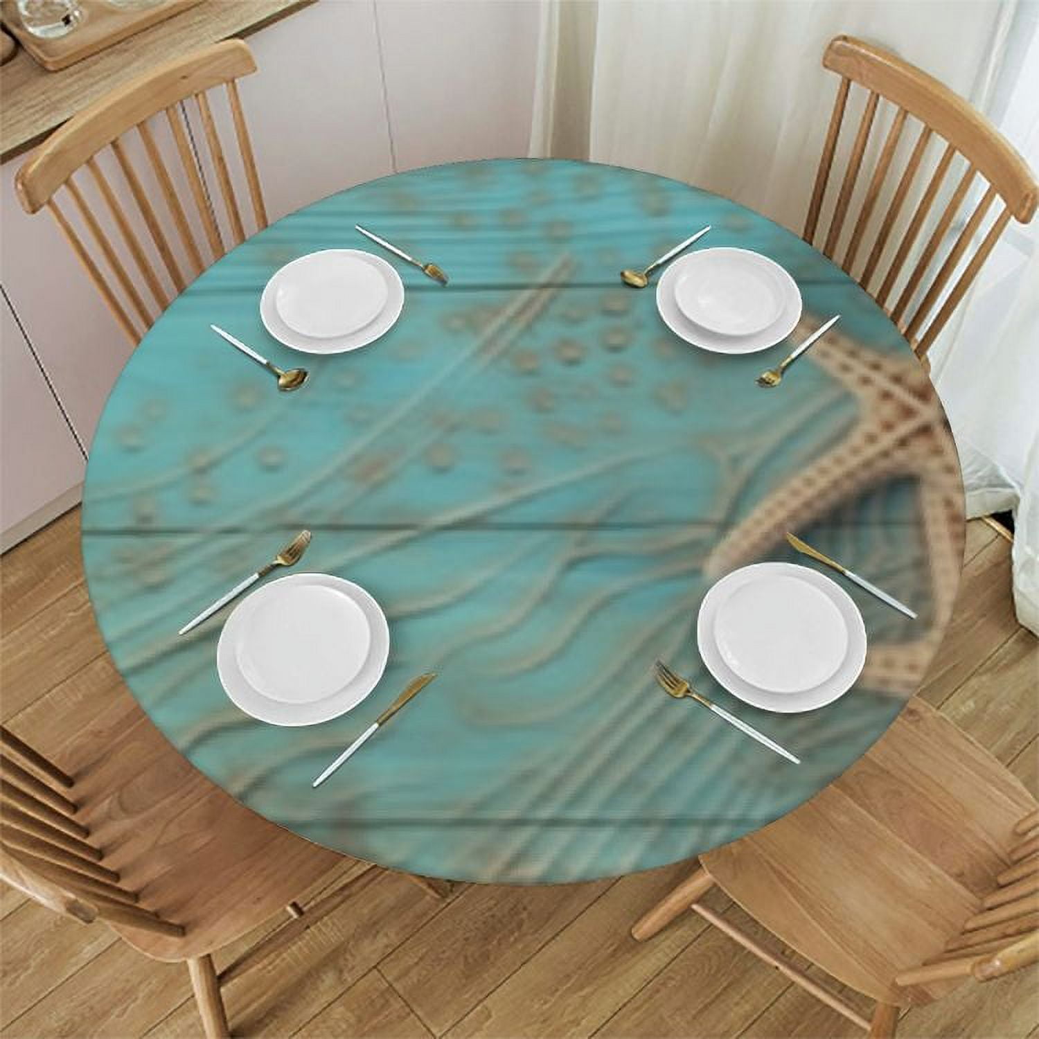 JEUXUS Round Tablecloth Beach Theme Design Shells Starfishes Table ...