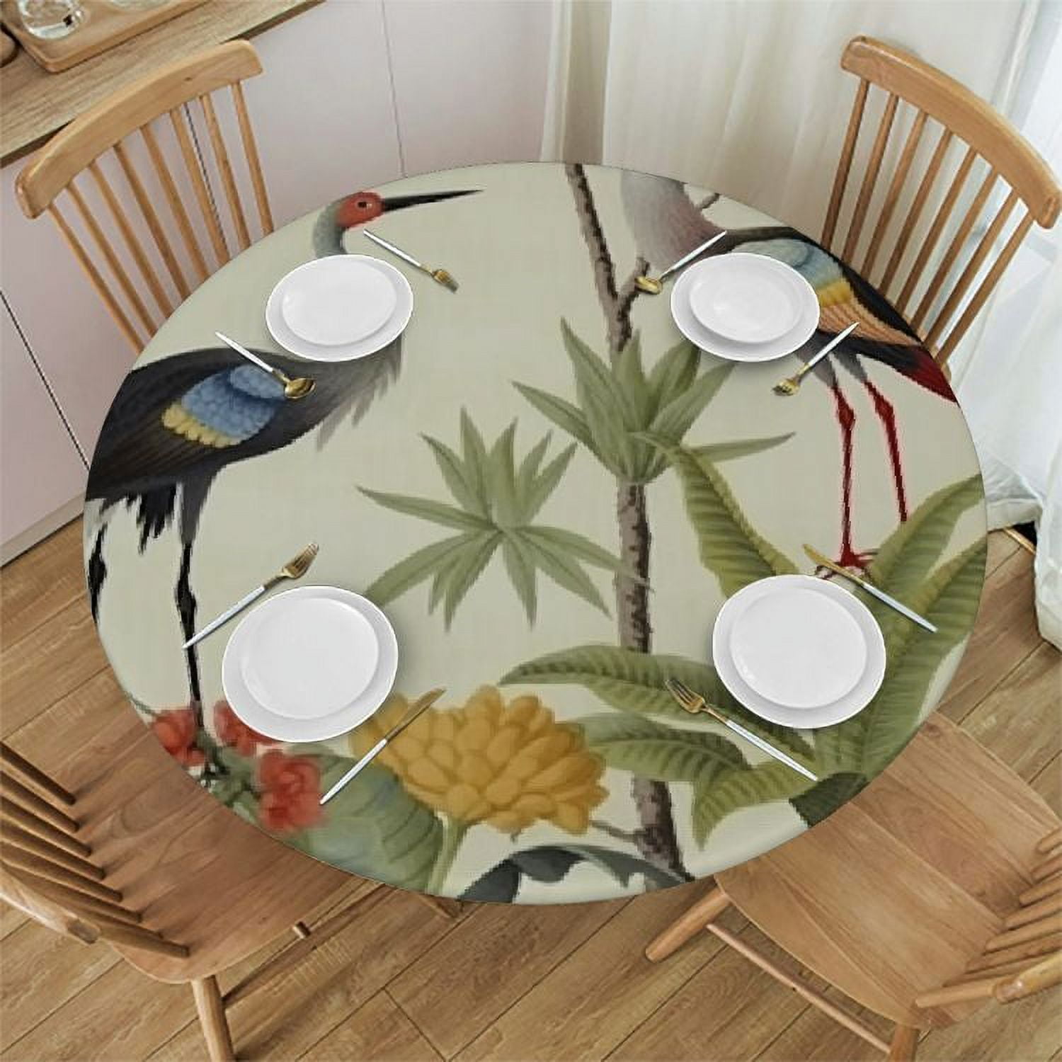 JEUXUS Round Tablecloth Bird Parrot Crane Toucan Dining Table Cloth ...