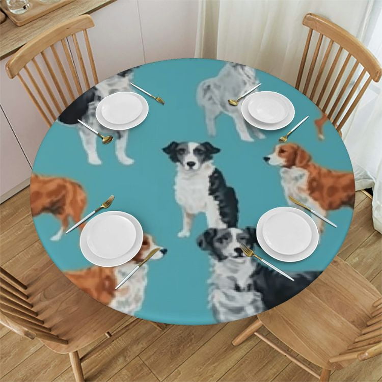 JEUXUS Round Tablecloth Border Collies Funny Dogs Art Table Cover Cloth ...