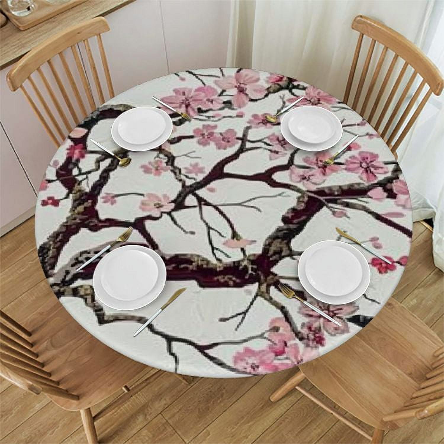 JEUXUS Round Tablecloth Cherry Tree Tablecloth Cherry Japanese Blossom ...