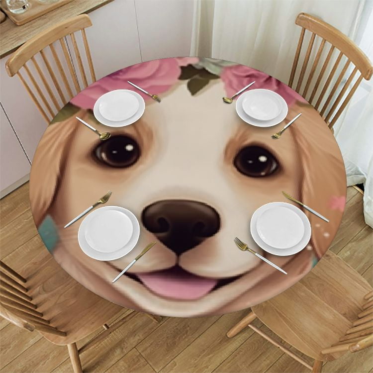 JEUXUS Round Tablecloth Cute Little Golden Retriever Round Fitted ...
