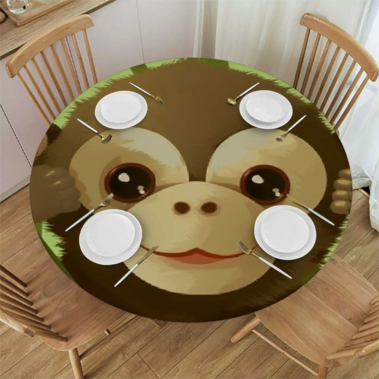 JEUXUS Round Tablecloth Cute Monkey,Brown Monkey Hanging ape Bamboo ...
