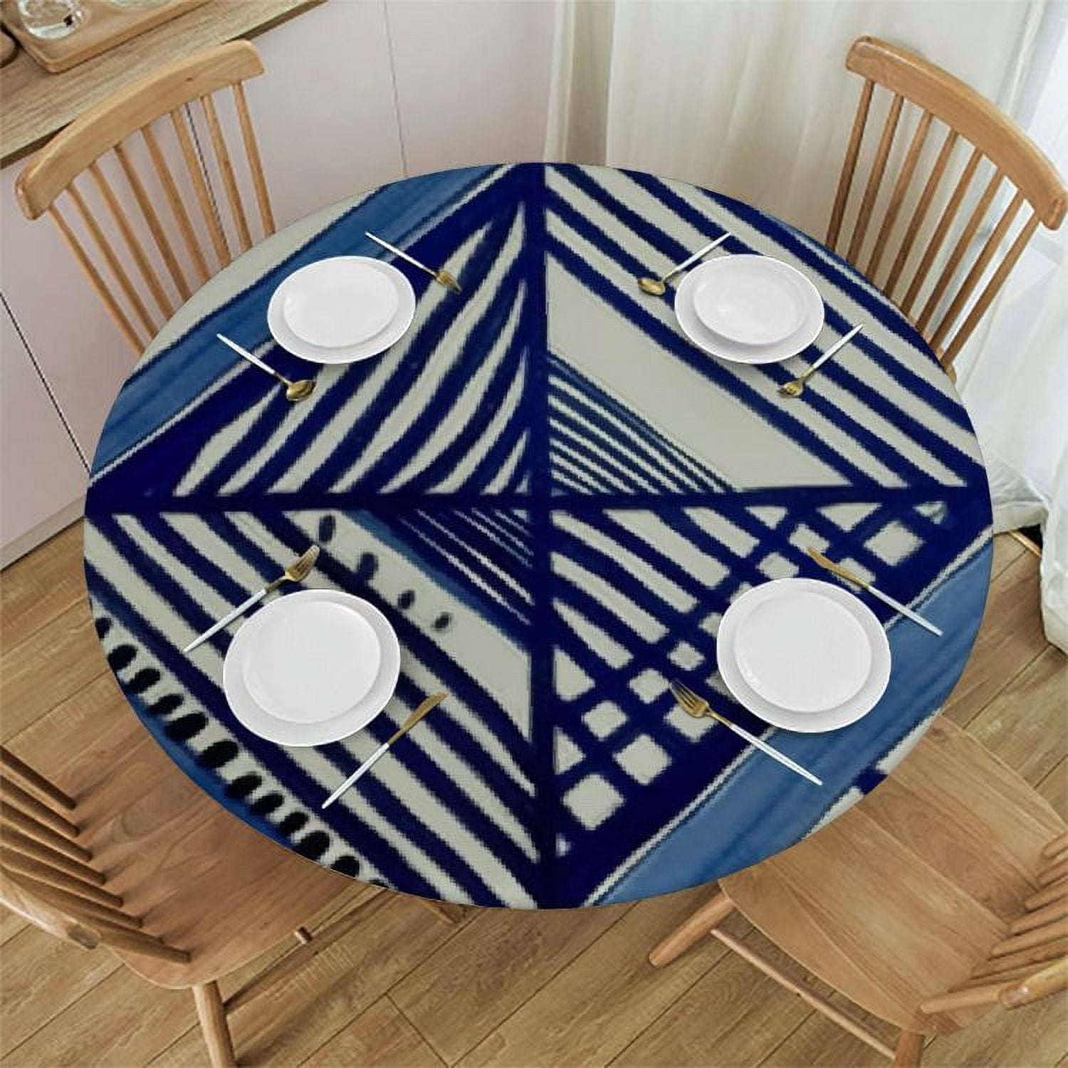JEUXUS Round Tablecloth Fit Elastic Tablecloth Striped Art Decoration ...