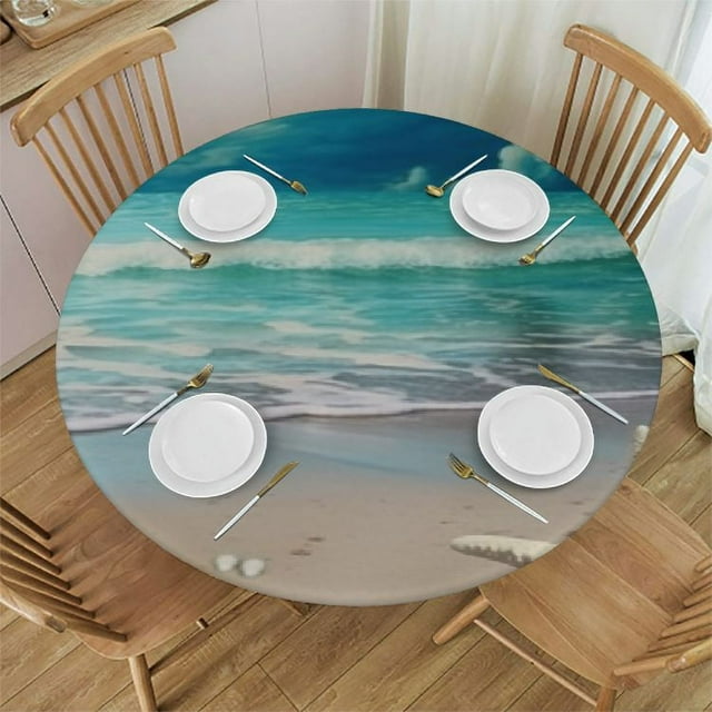 JEUXUS Round Tablecloth Fitted Table Cover,Beach Starfish Shell Summer ...