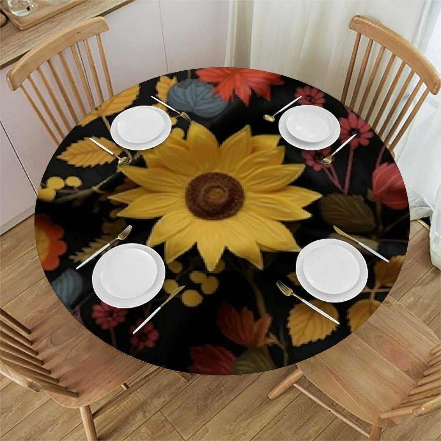 JEUXUS Round Tablecloth , Floral Round Table Cloth, Stain Resistance ...