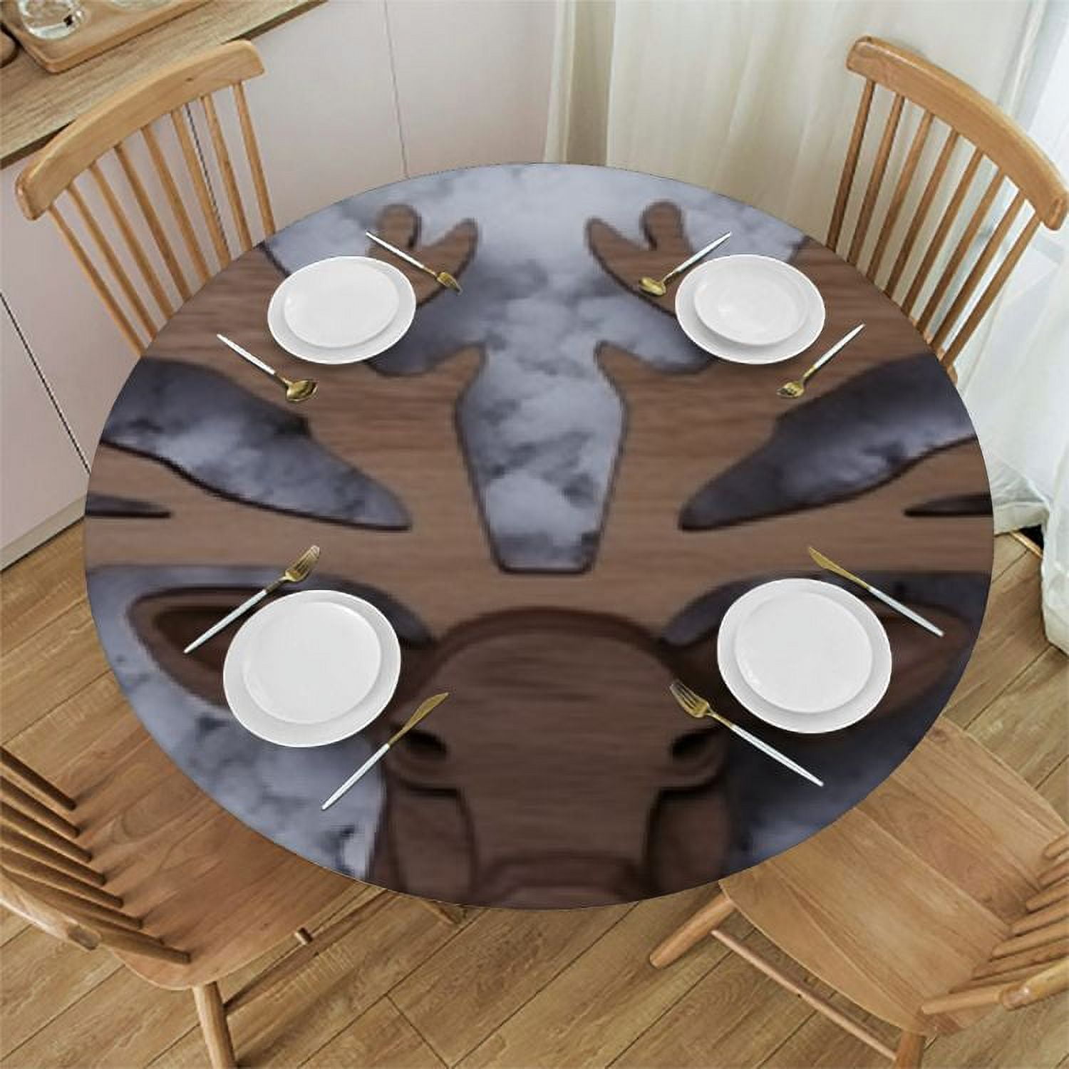 JEUXUS Round Tablecloth Moose Elk Couple Fitted Elastic Waterproof ...