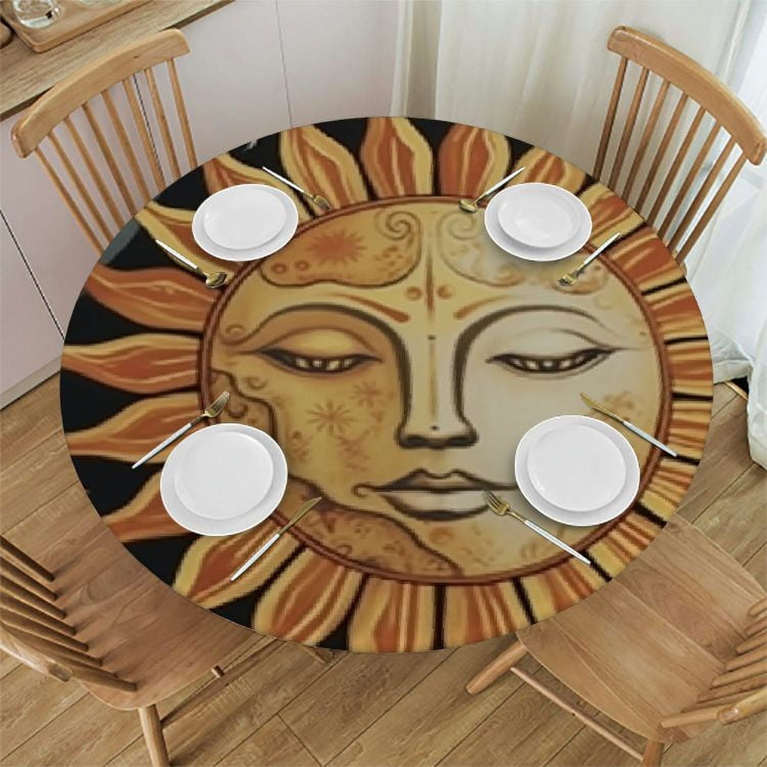 JEUXUS Round Tablecloth, Table Cloth, Sun Crescent Moon Stars Astrology ...