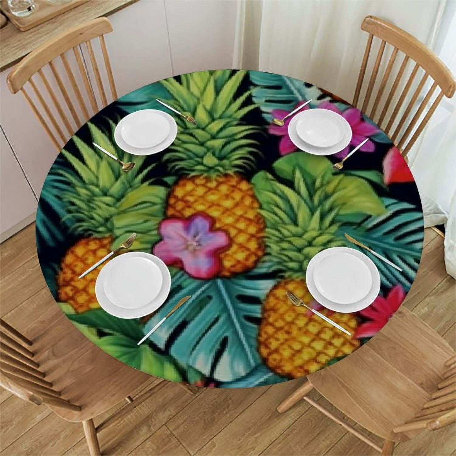JEUXUS Round Tablecloth , Tropical Table Cloth, Pineapple Palm Leaf ...