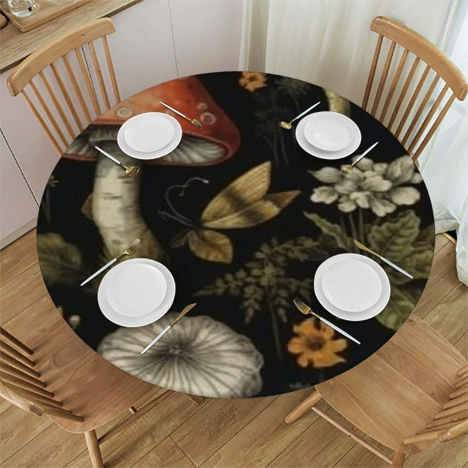 JEUXUS Round Tablecloth Vintage Mushroom Leaf Forest Table Cover for ...