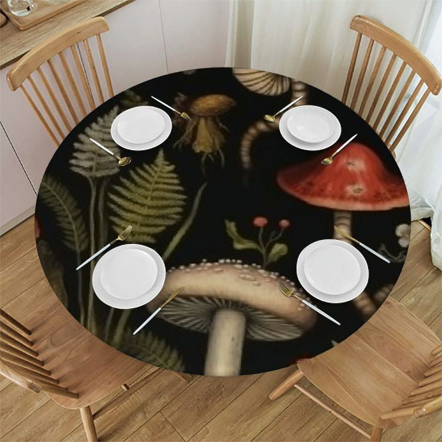 JEUXUS Round Tablecloth Vintage Mushroom Leaf Forest Table Cover for ...