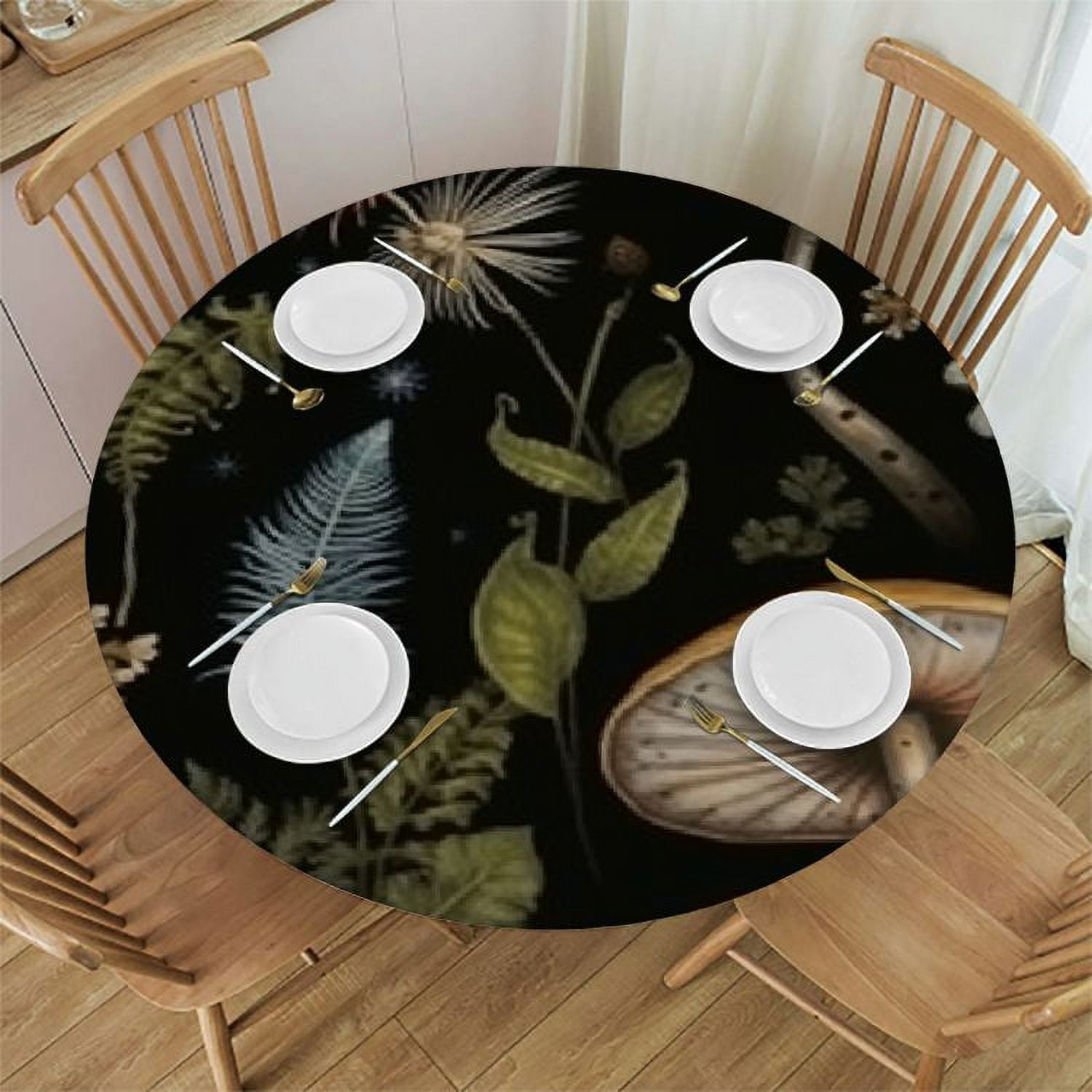 JEUXUS Round Tablecloth Vintage Mushroom Leaf Forest Table Cover for ...
