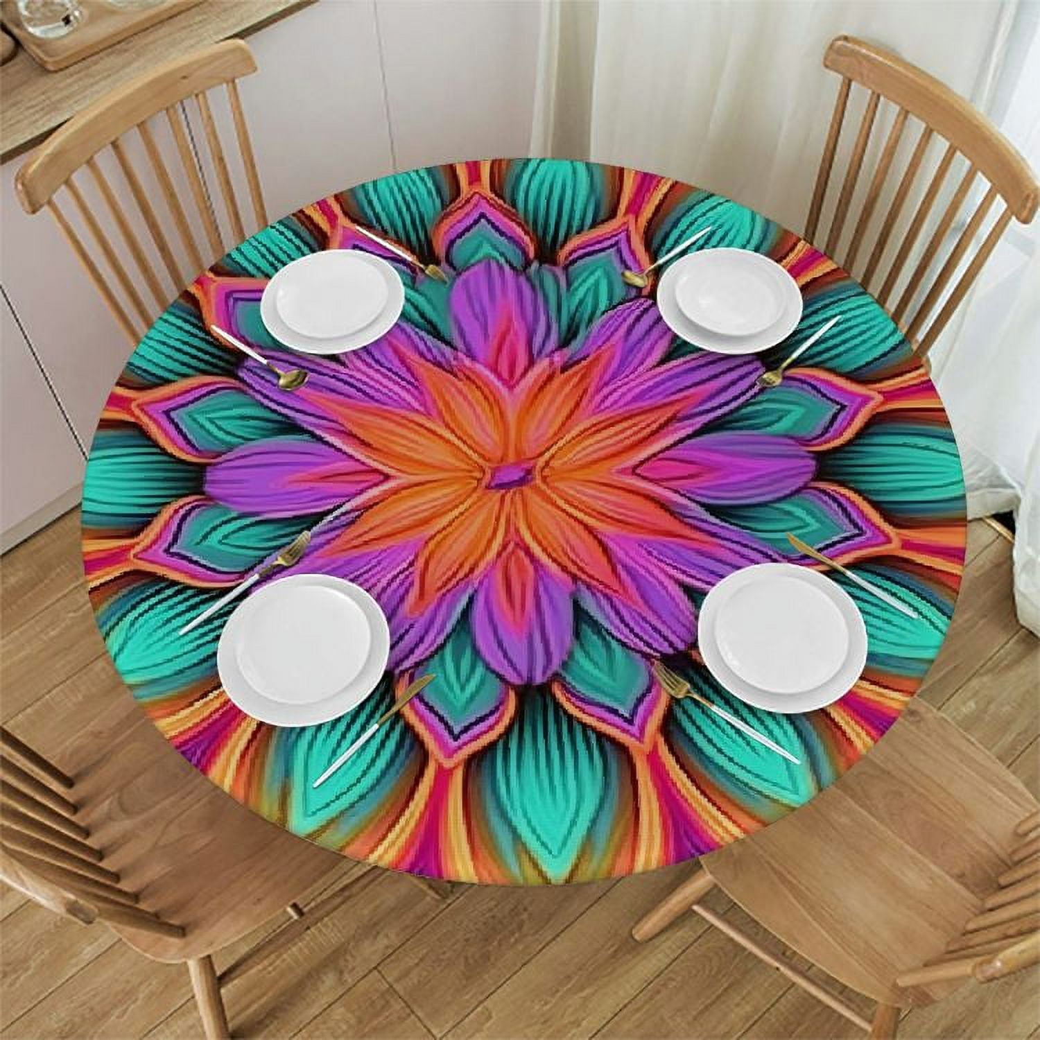 JEUXUS Round Tablecloth with Waterproof Stain Datura Gradient Flower ...