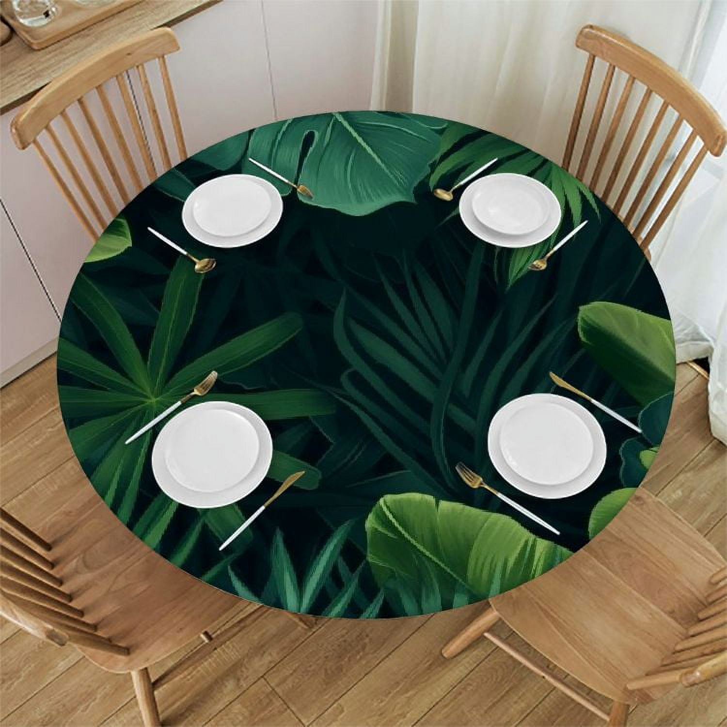JEUXUS Round Tablecloth for Picnic Dining Kitchen Farmhouse Palm Leaves ...