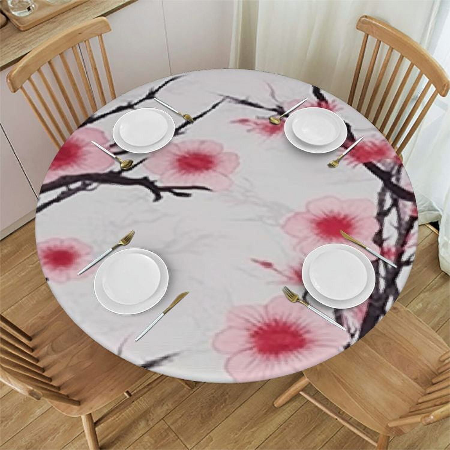 JEUXUS Round Tablecloths with Lace Macrame, Cherry Blossom Branche ...
