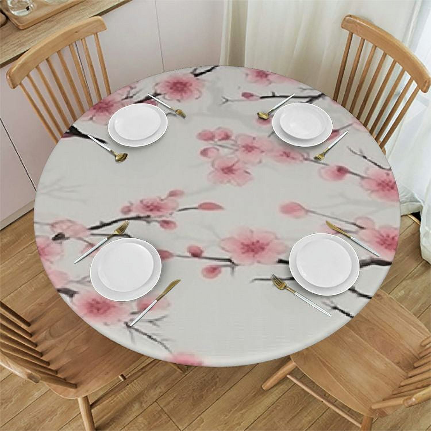 JEUXUS Round Tablecloths with Lace Macrame, Cherry Blossom Branche ...