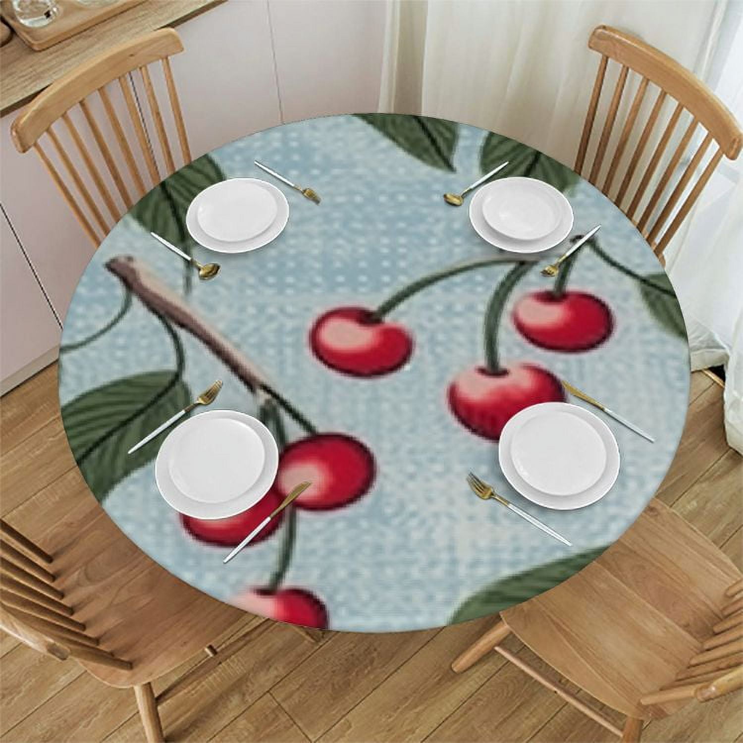 JEUXUS Round Tablecloths with Lace Macrame, Watercolor Cherry Polka ...