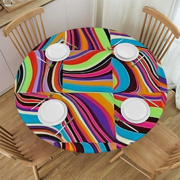 JEUXUS Round Waterproof Oil Resistant Table Cover Colorful Striped ...