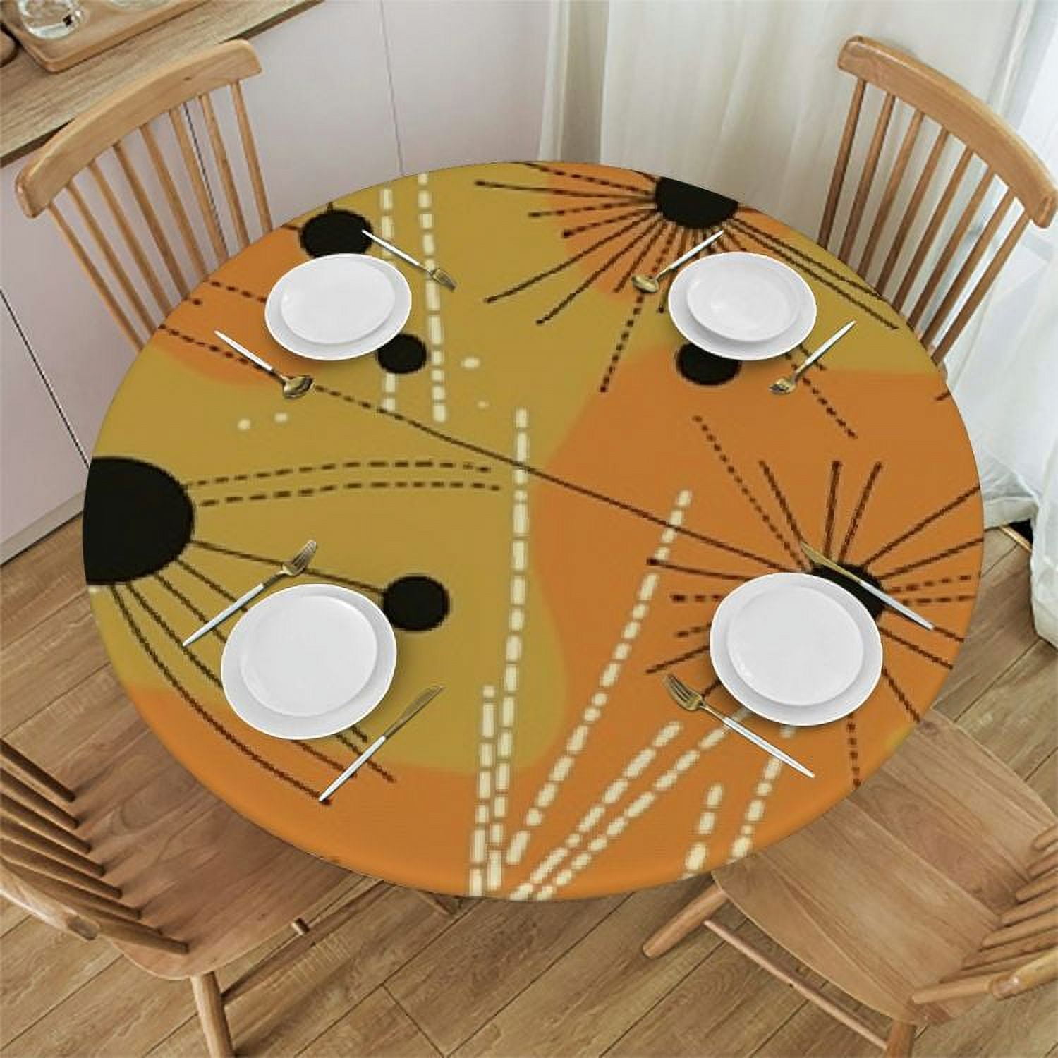 JEUXUS Round Waterproof Table Cover Elastic Edged Tablecloth for Circle ...