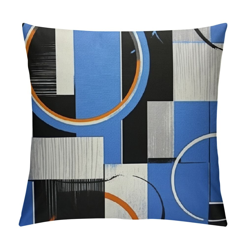 JEUXUS Royal Blue Black Grey Throw Pillow Covers Geometry Swirls Spiral ...