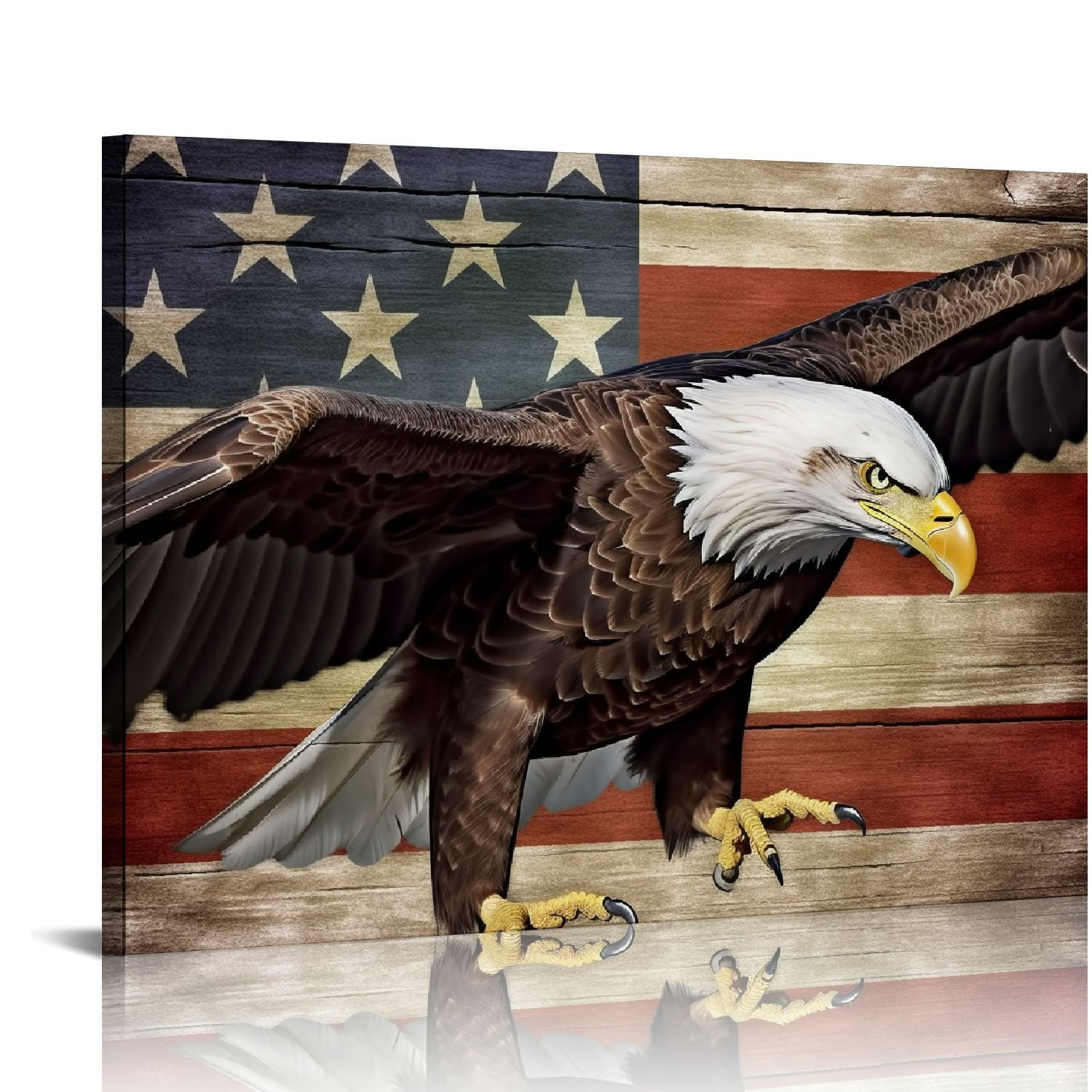 JEUXUS Rustic American Flag Canvas Wall Art Bald Eagle Pictures for ...