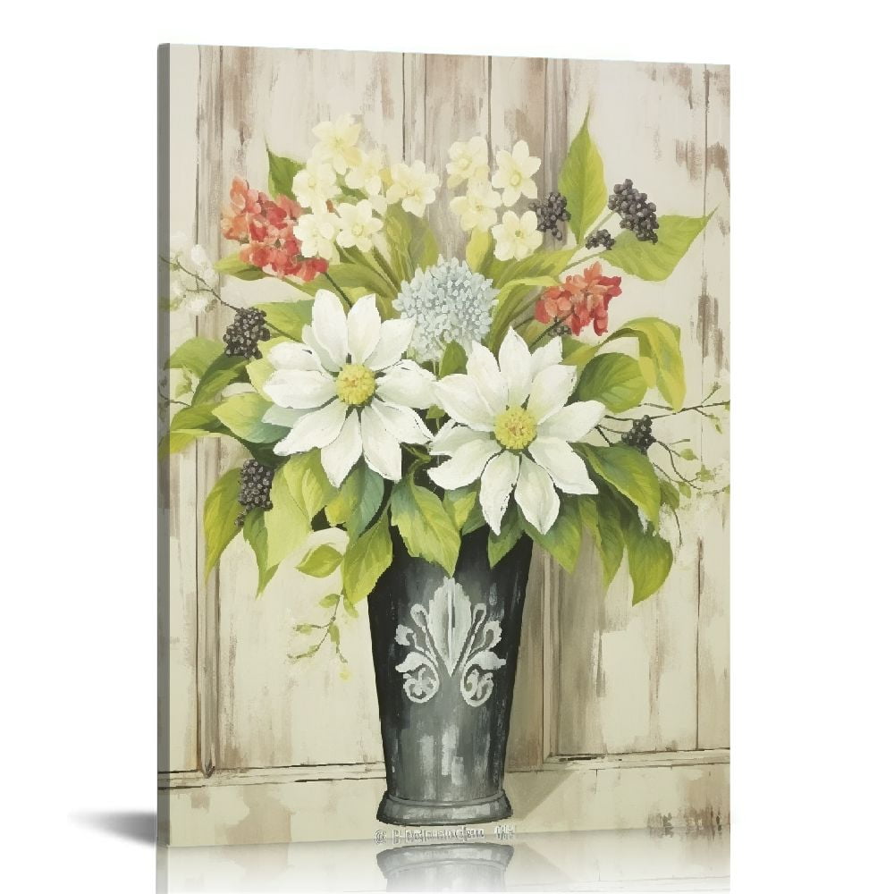 JEUXUS Rustic Bathroom Wall Art Country Farmhouse Flower Wall Decor ...