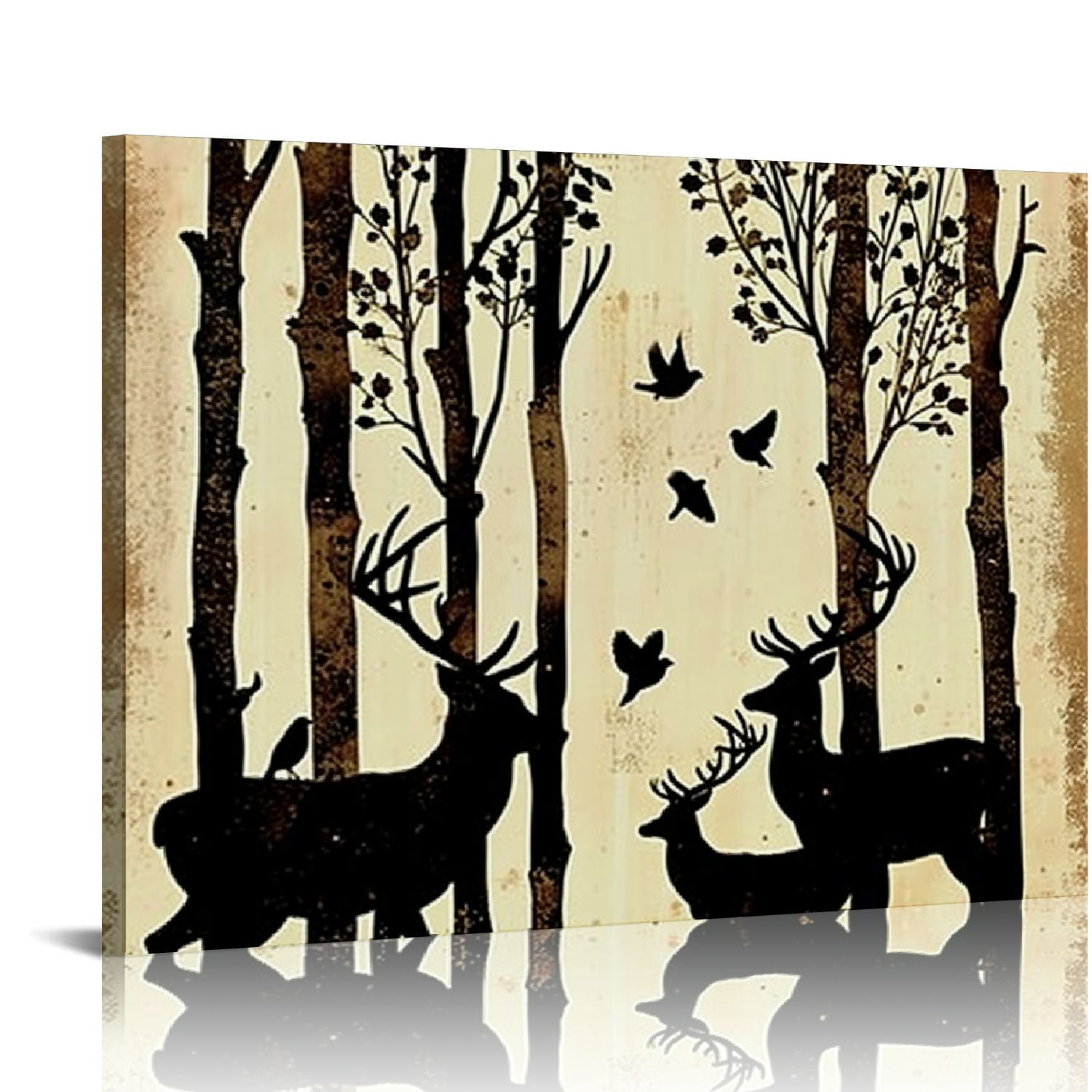 JEUXUS Rustic Cabin Pictures Wall Decor Deer Moose Elk Bear in Forest ...