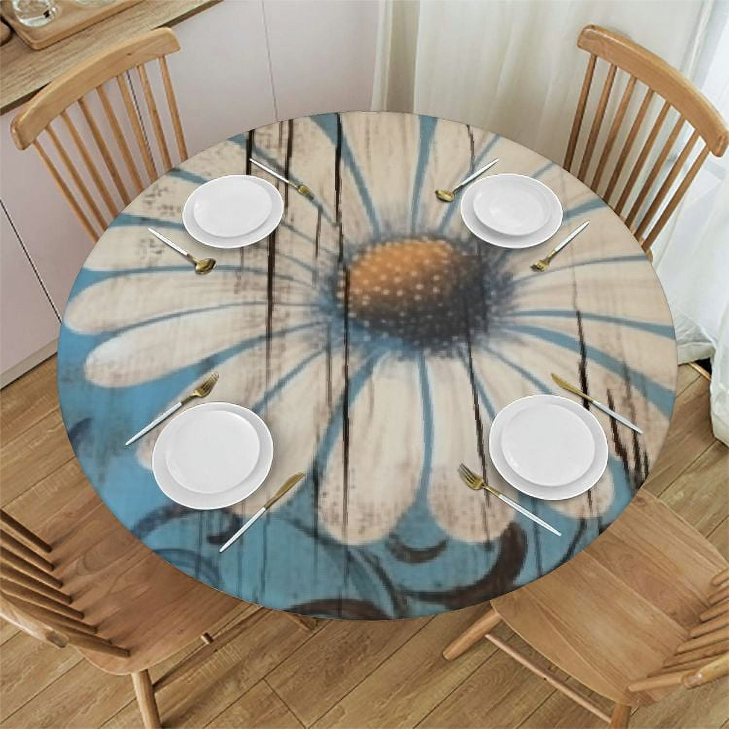 JEUXUS Rustic Daisy Round Tablecloth Vintage Flower on Wood Grain Board ...
