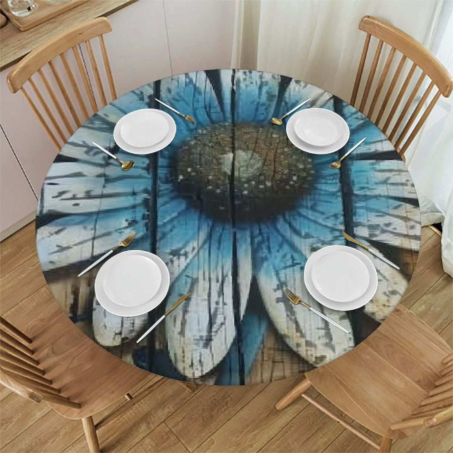 JEUXUS Rustic Daisy Round Tablecloth Vintage Flower on Wood Grain Board ...