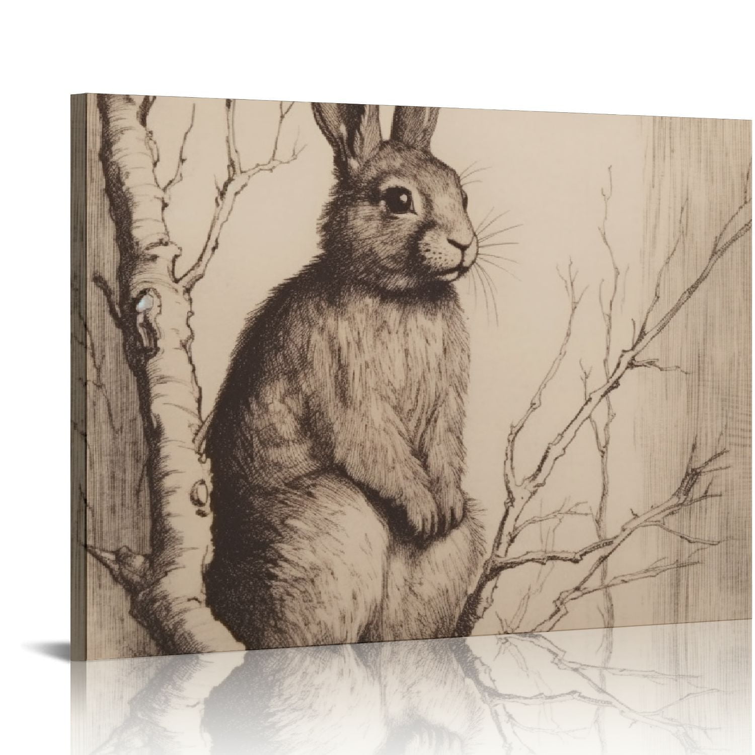 JEUXUS Rustic Easter Decorations Bunny Photo Rabbit Painting with Frame ...