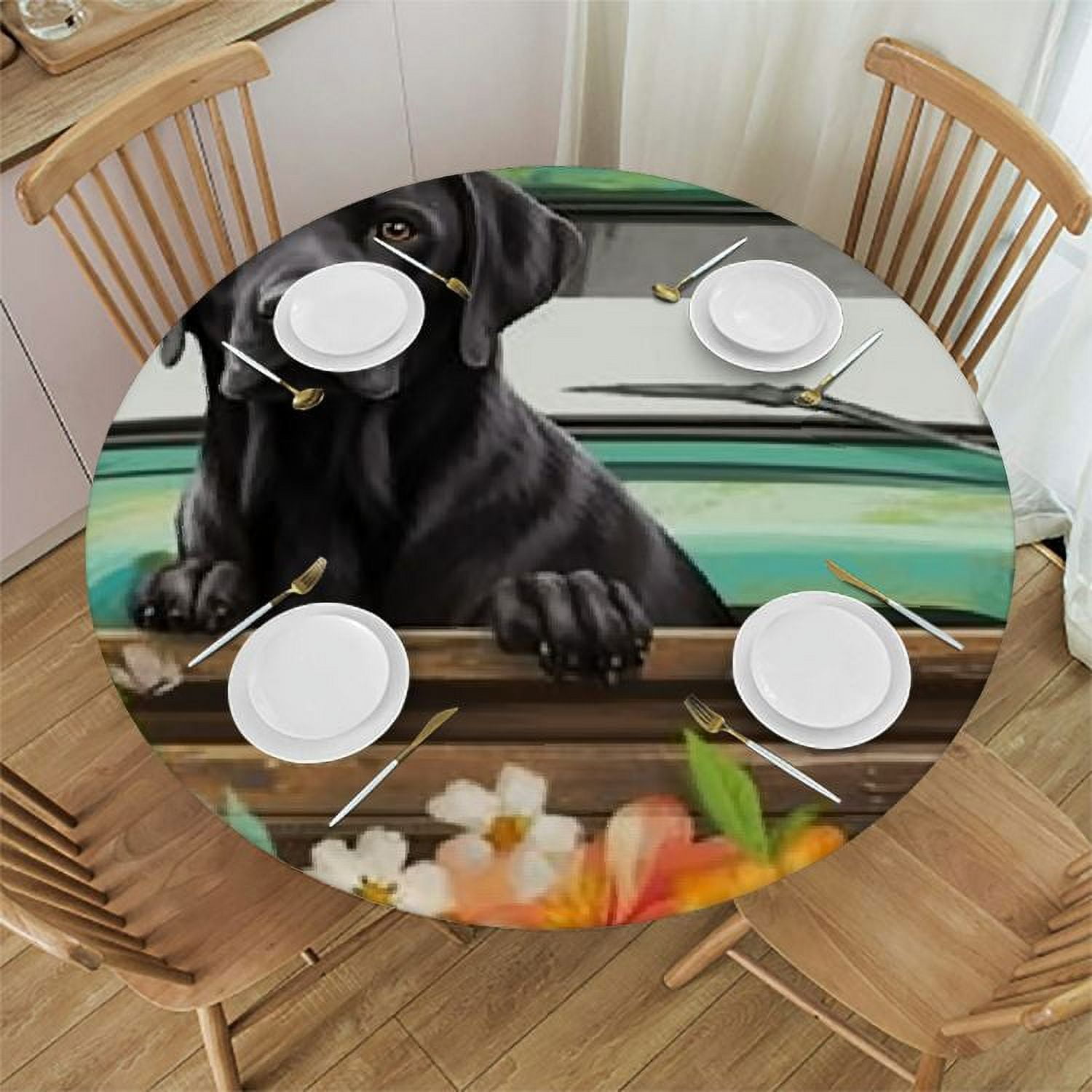 JEUXUS Rustic Farm Round Table Cloth Birds Standing Farmhouse Dogs Head ...
