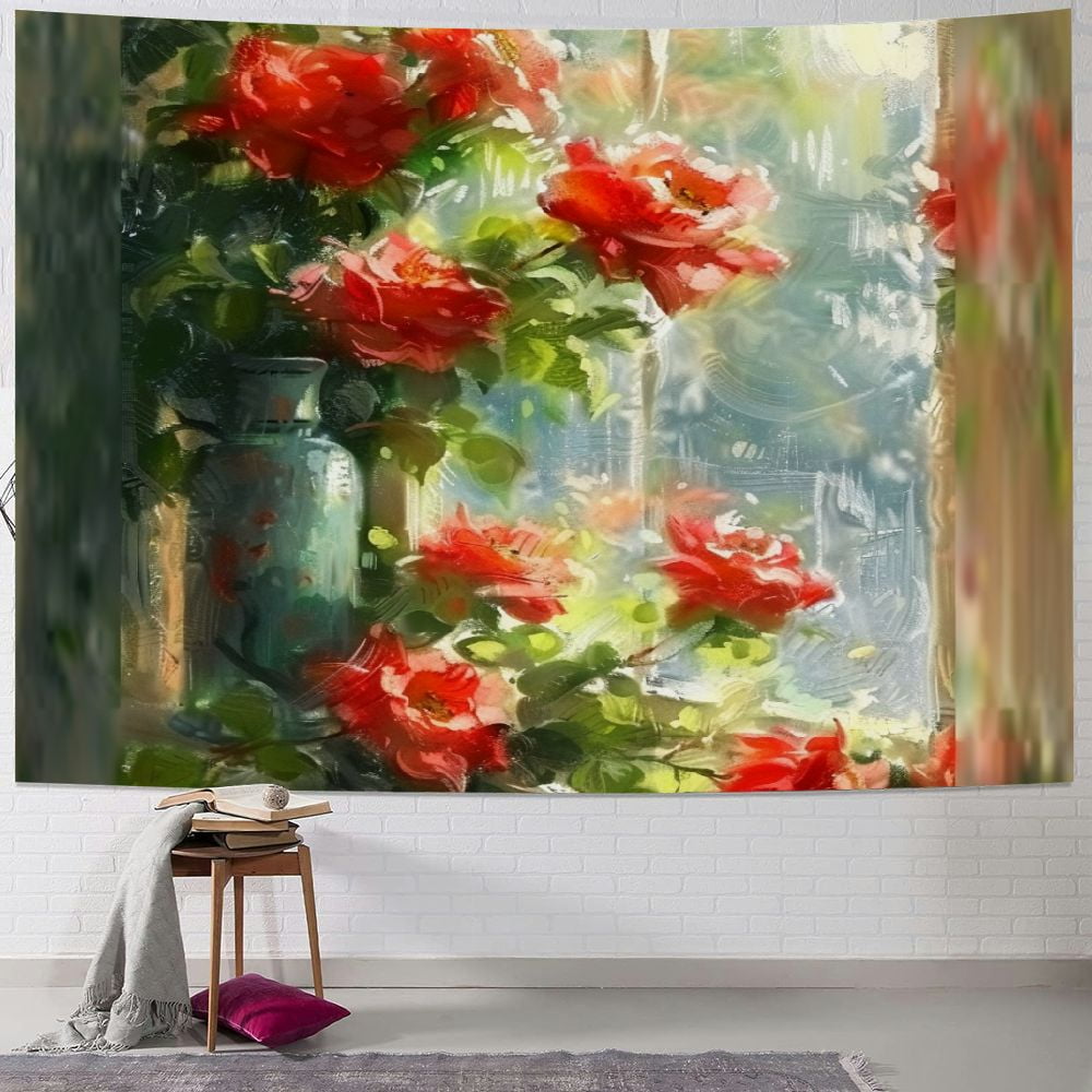JEUXUS Rustic Farmhouse Rose Flower Wall Art Tapestry Painting ...
