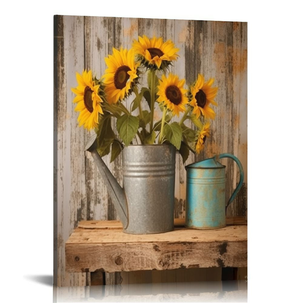 JEUXUS Rustic Farmhouse Sunflowers Wall Art Country Yellow Flowers ...